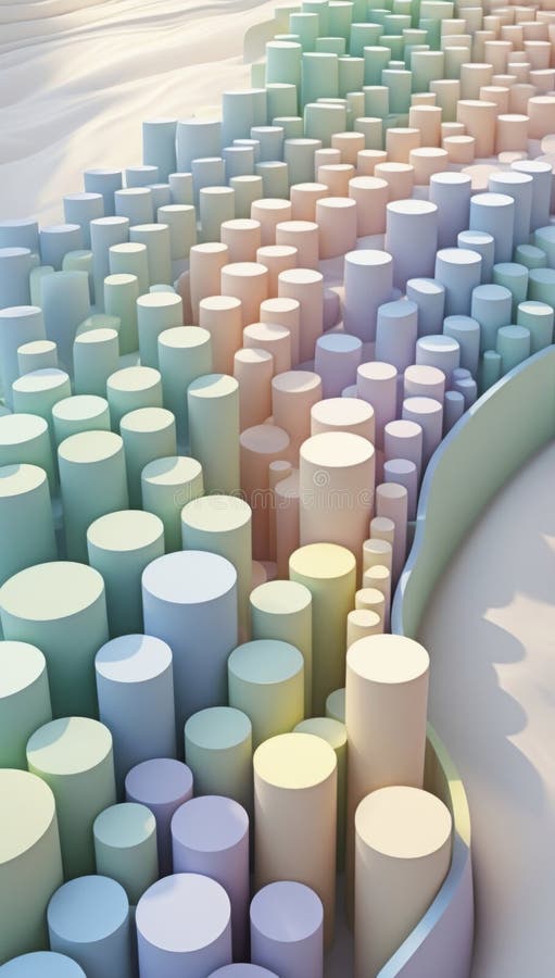 Gradient Pastel Cylinders in a Flowing Abstract Landscape Stock ...
