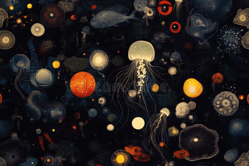 Unique Sea Life Lights Up Dark Ocean Depths. Generative AI Stock ...