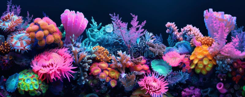 A Mesmerizing Array of Colorful Fluorescent Corals, Featuring Neon Hues ...