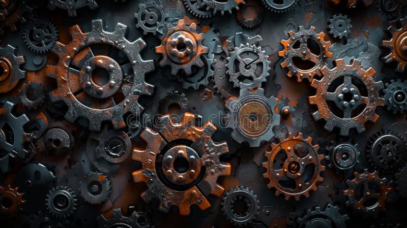 A Mesmerizing Array of Rusty, Metallic Gears and Cogs Interlock in a ...