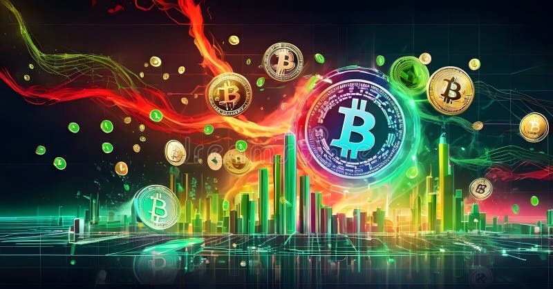 Bitcoin Circles Float in Dark Artistic Background with Visual Effect ...