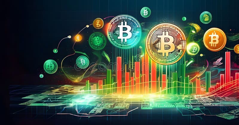 Bitcoin Circles Float in Dark Artistic Background with Visual Effect ...