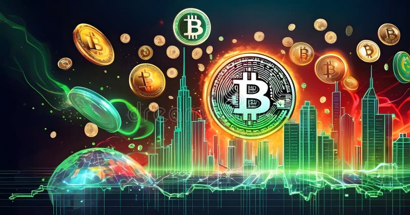 Bitcoin Circles Float in Dark Artistic Background with Visual Effect ...