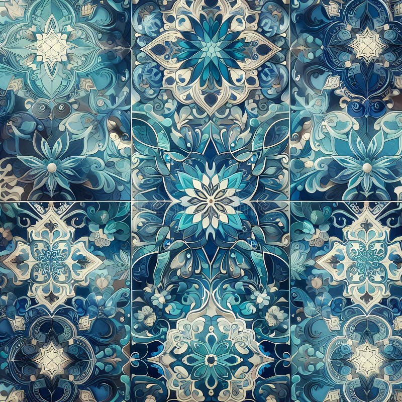 A Mesmerizing Background of Blue Tiles, with a Blend of Geometric and ...