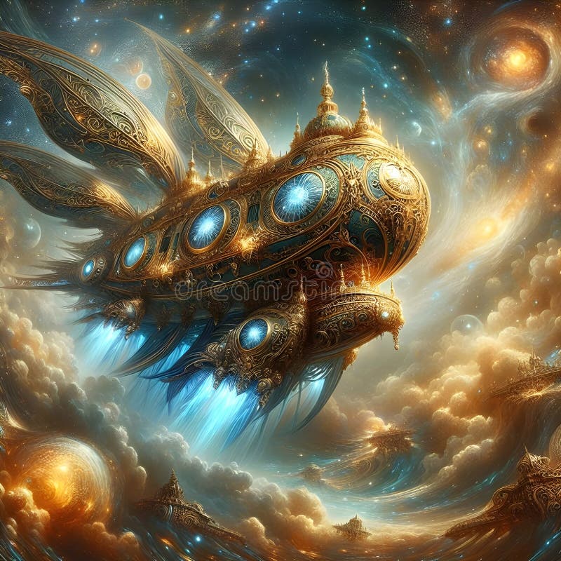 A Mesmerizing Baroque Airship Soars Against a Galactic Backdrop. Stock ...