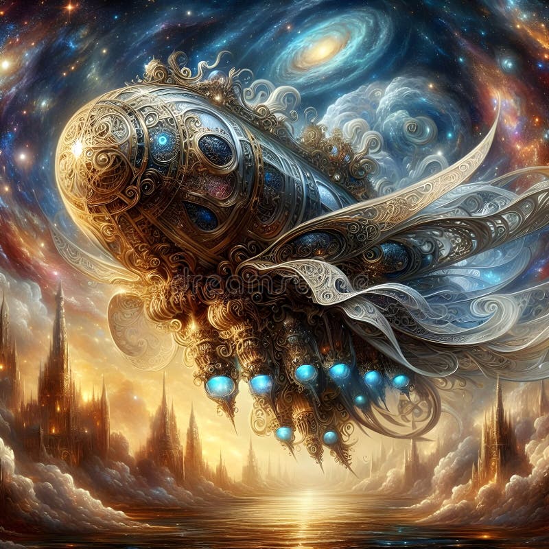 A Mesmerizing Baroque Airship Soars Against a Galactic Backdrop. Stock ...