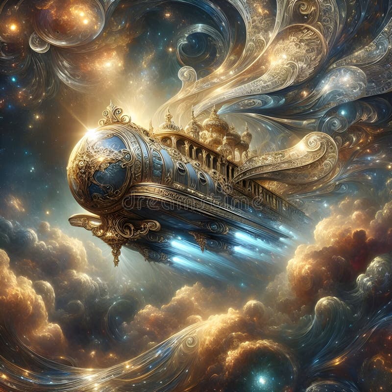 A Mesmerizing Baroque Airship Soars Against a Galactic Backdrop. Stock ...