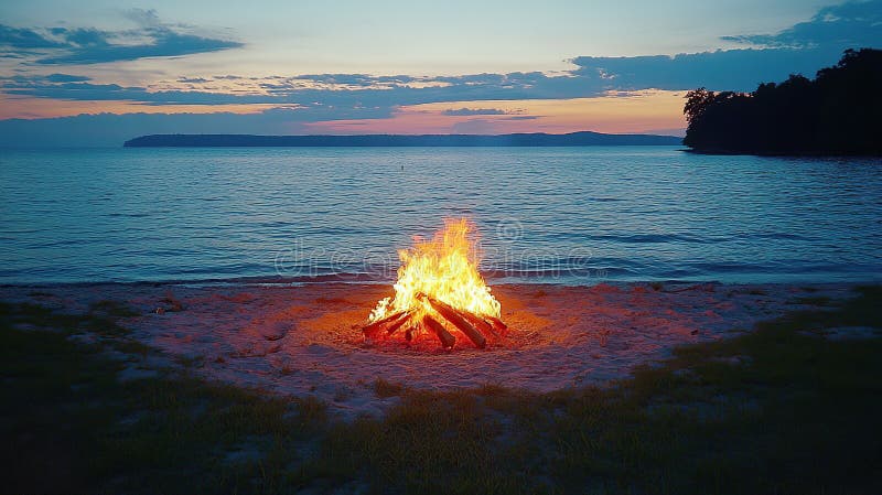Beach Bonfire Sunset stock illustration. Illustration of bonfire ...