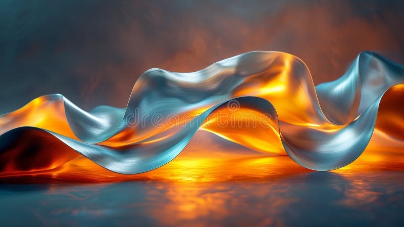 Flowing Abstract Waves of Vibrant Gold and Blue Light Captured in a ...