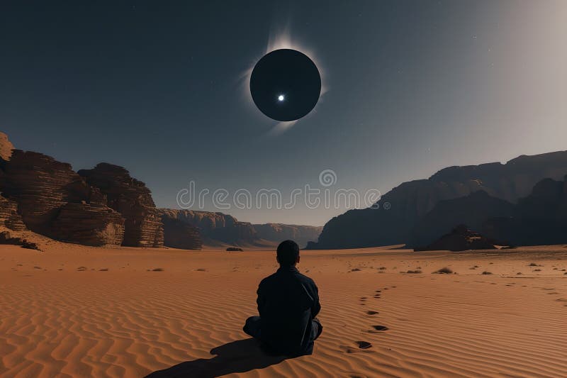 Surreal Desert Scene with a Person Sitting in the Sand Beneath an ...
