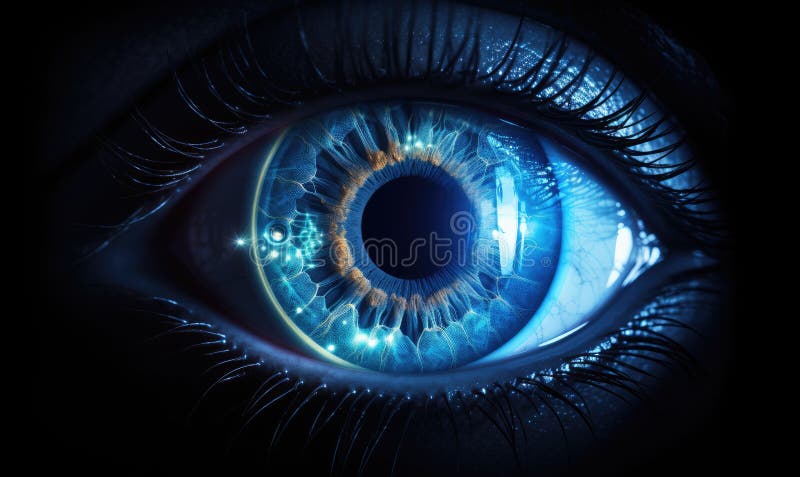 A Mesmerizing Blue Eye Illuminated by Vibrant Lights Stock Illustration ...