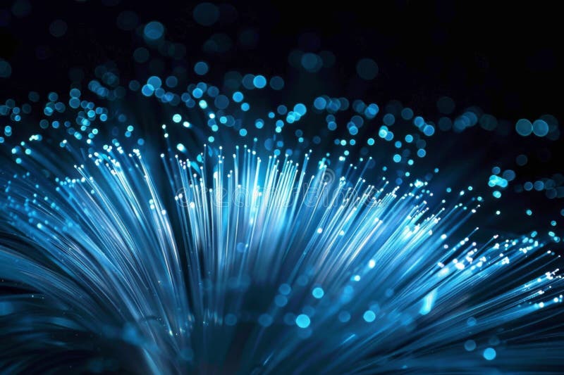 Mesmerizing Blue Fiber Optic Cables Emitting Light in a Dark Background ...
