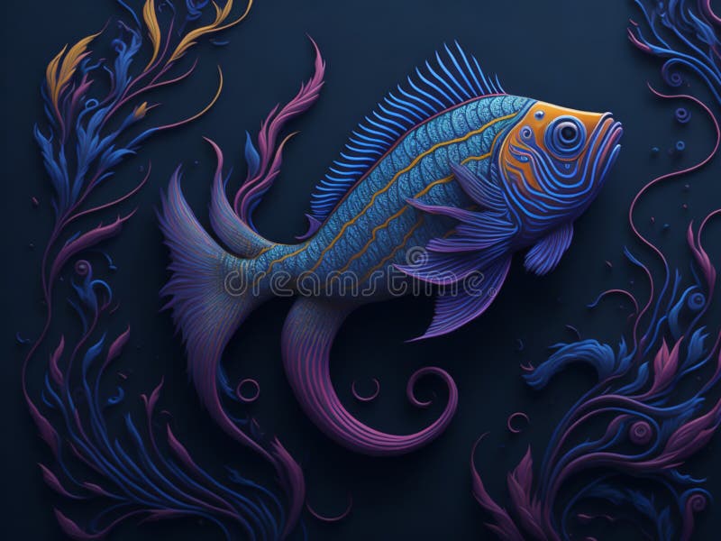 Mesmerizing Blue Fish Glides through the Water, Adorned with Intricate ...