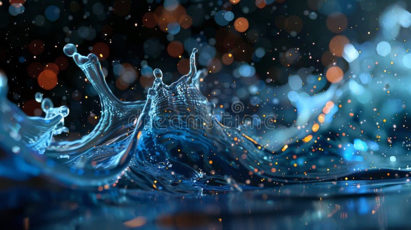 Mesmerizing Blue Water Splash with Glowing Particles Stock Illustration ...