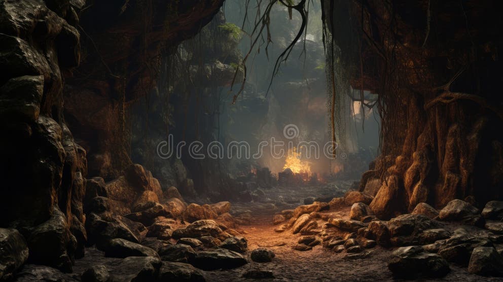 Fantasy Forest Cave: Charred Wood in Dusty Piles (uhd Image Stock ...