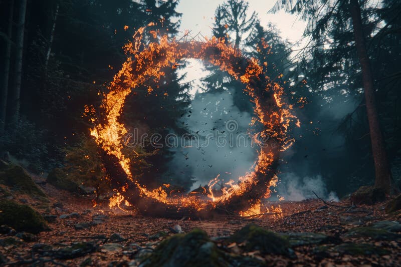 Enflamed Circle a Fiery Portal within the Forest Stock Illustration ...