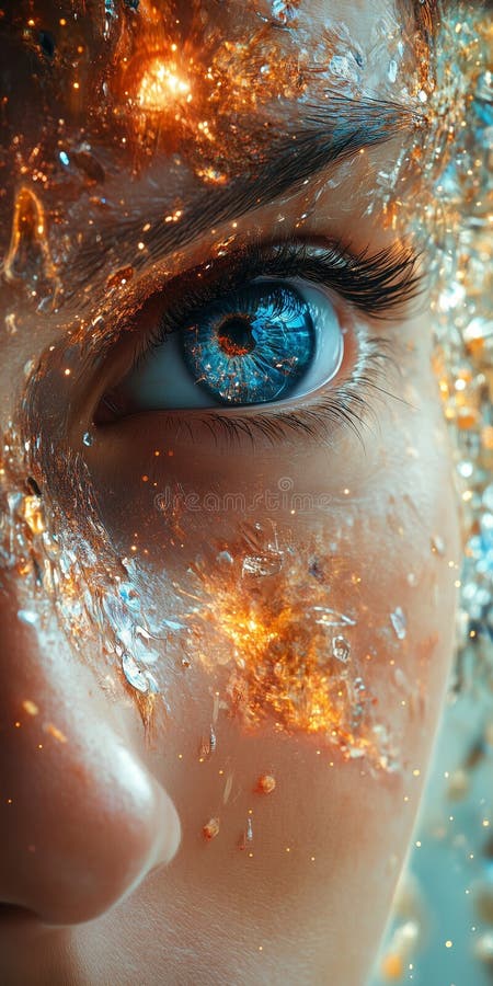 Close-up of a Female with Sparkling Cosmic Effects on Her Skin and ...