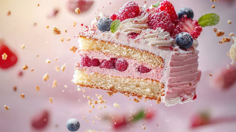 Floating Cake Whipped Cream Raspberries Stock Photos - Free & Royalty ...