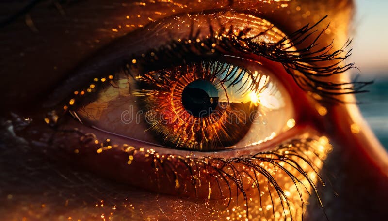 Close-up of a Human Eye with Sunset Reflection Stock Photo - Image of ...