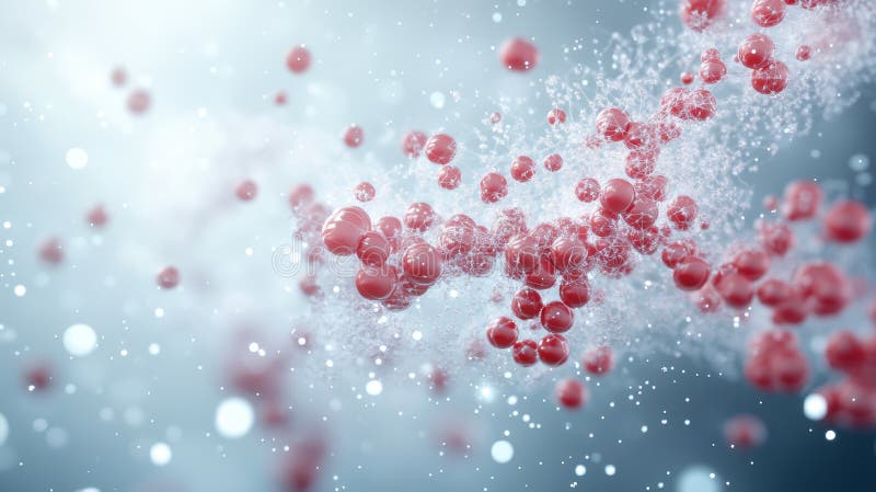 A Mesmerizing Close-up of Red Particles Floating in a Soft, Blue ...