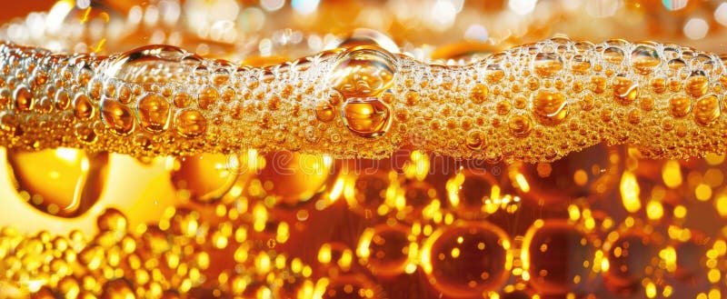 A Mesmerizing Close-up of Sparkling Golden Beer Bubbles. Light Beer ...