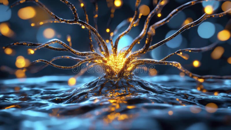 Abstract Neural Network with Glowing Center Stock Illustration ...