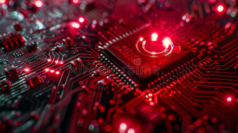 A Mesmerizing Closeup of a Pulsating Red LED Light on a Circuit Board ...