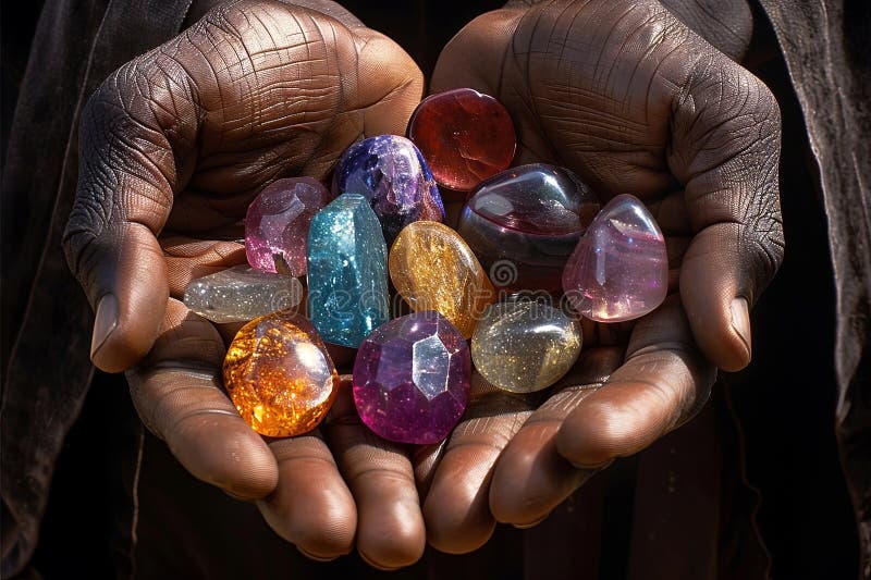 A Mesmerizing Collection of Shimmering Gemstones Rests in Hands Stock ...