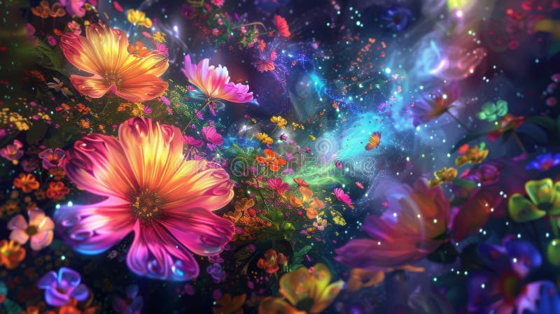 A Mesmerizing Collision of Rainbow Flowers Exploding into a Psychedelic ...