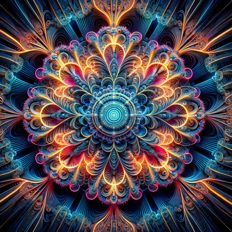 Rainbow Bloom: a Hypnotic Floral Symphony Stock Illustration ...