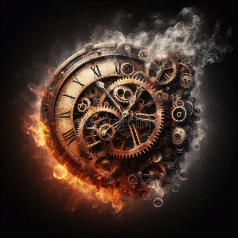 Old Fashioned Clock and Gears in Flame Brown Hues Sepia Colors ...