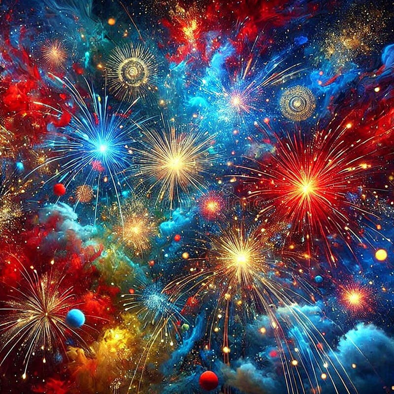 Cosmic Fireworks Explosion Colorful Abstract Art Stock Illustration ...