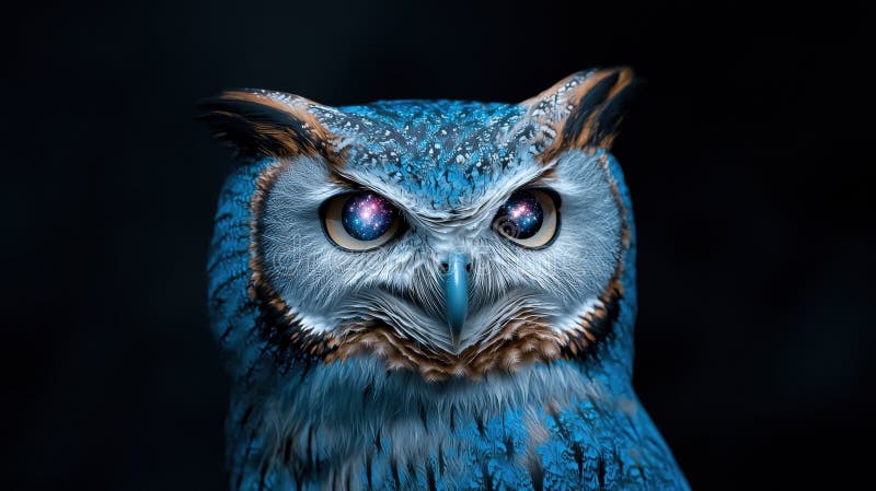Mesmerizing Cosmic Owl with Glowing Eyes Stock Illustration ...