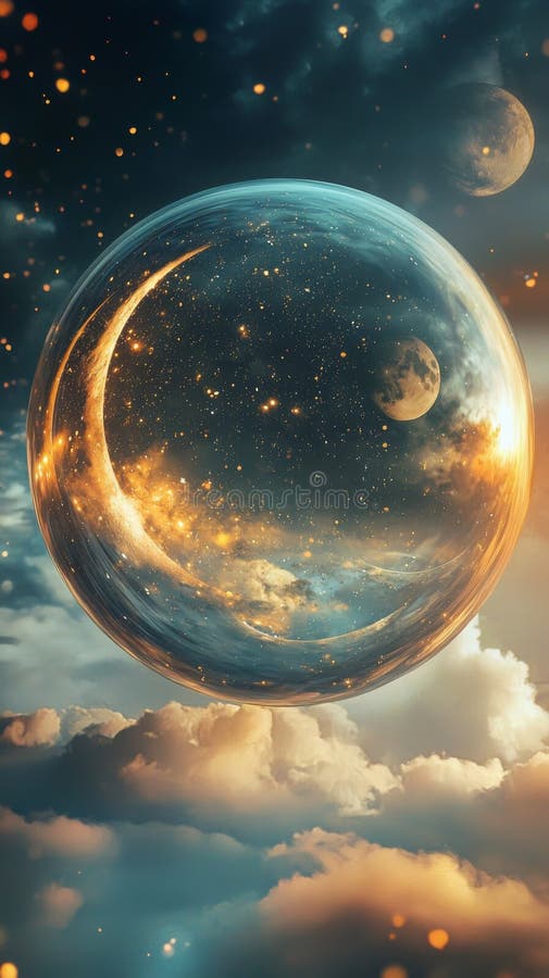 A Mesmerizing Cosmic Sphere Floating Above Fluffy Clouds in a Star ...