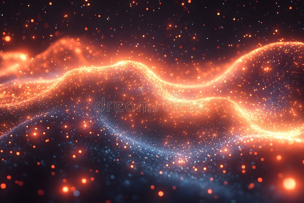 Abstract Cosmic Wave Pattern with Glowing Orange and Blue Particles for ...