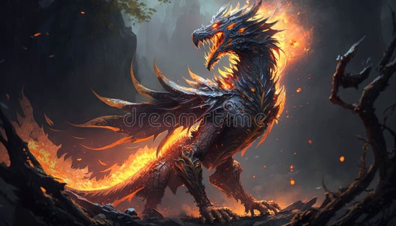 A Mesmerizing Creature of Fire Myth and Legend Alight Fantasy Art. AI ...