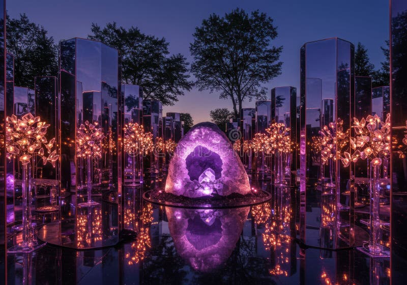Mesmerizing Crystal Garden with Illuminated Geodes and Reflective ...