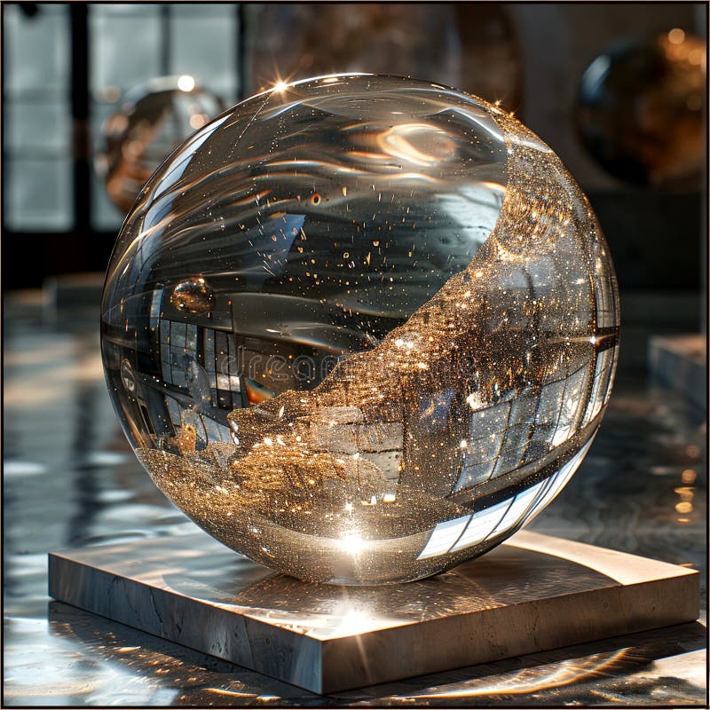 A Mesmerizing Crystal Orb Reflecting Light in an Elegant Museum Setting ...