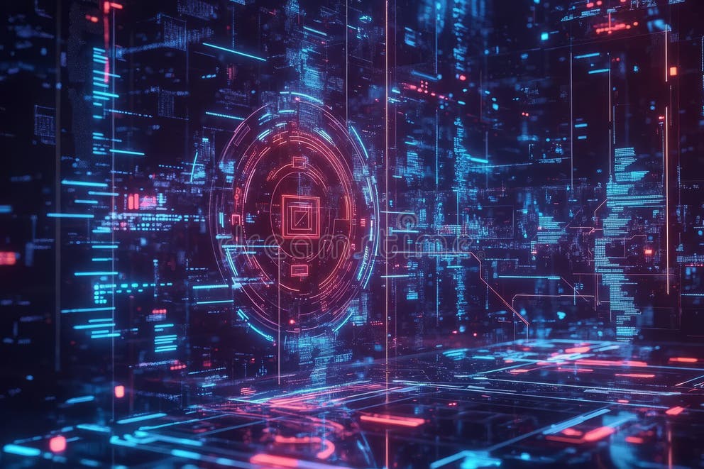 A Mesmerizing Cybernetic Interface Displaying Ai Generated Holographic Security Algorithms