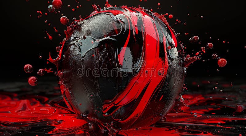 A Mesmerizing 3D Abstract Sphere with Striking Red Splash Effects that ...