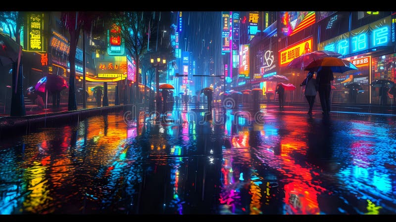 Rainy Night Reflections./n stock illustration. Illustration of ...