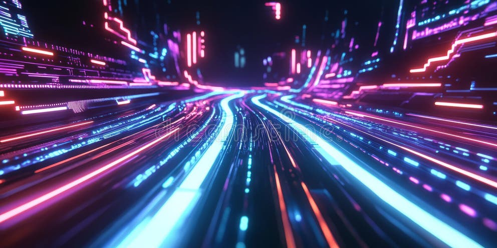 A Mesmerizing 3D Background Featuring an Infinite, Glowing Neon Path ...