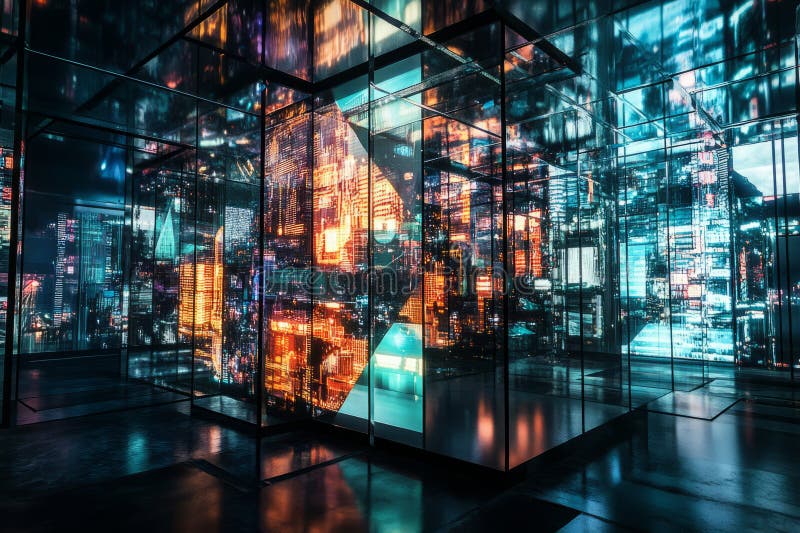 A Mesmerizing 3D Background with Hexagonal Glass Panels Reflecting Neon ...