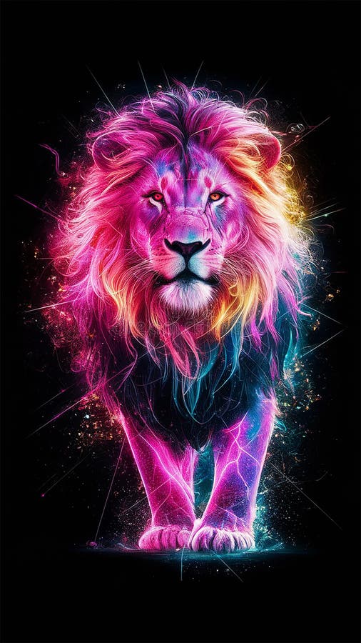 A Mesmerizing 3D Hologram Design Featuring an Electrifying Neon Lion ...