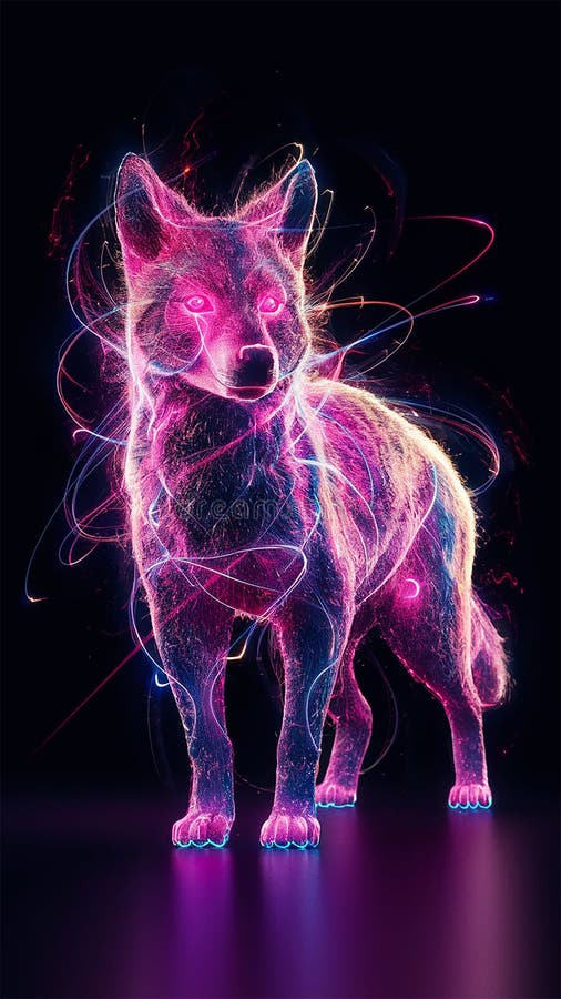 A Mesmerizing 3D Holographic Design Featuring a Dingo Illuminated by a ...