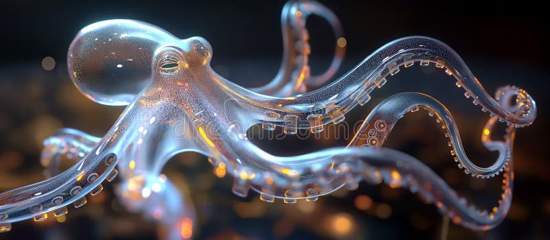 Mesmerizing 3D Illustration of a Translucent Octopus with Glowing ...