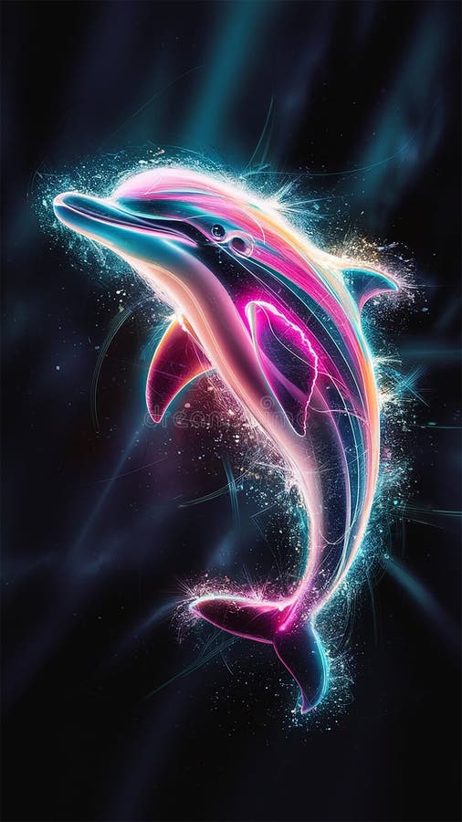 A Mesmerizing 3D Laser Exploded Hologram Design Features an Artistic and Vibrant Neon Dolphin ...