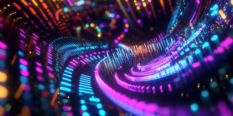 A Mesmerizing 3D Music Background Featuring a Swirling Vortex of Neon Equalizer Bars ...