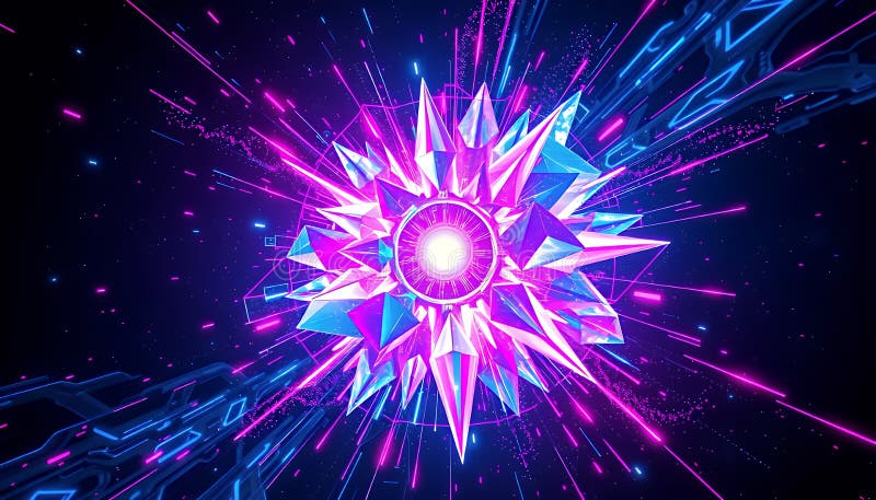 Dynamic 3D Neon Biotech Illustration Featuring a Radiant Spiky Crystal ...