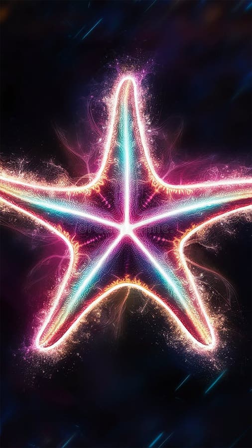 A Mesmerizing 3D Render of a Neon-colored Starfish Hologram Stock ...